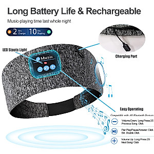 Sleep Headphones Bluetooth Headband Wireless Sports Earphones, Sleeping Headphone with Ultra-Thin HD Stereo Speakers Long Time Play Headset for Side Sleepers Workout Running Yoga Travel Gifts