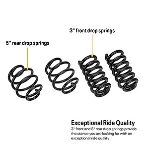 1963-1972 C10 3 Inch Front and 5 Inch Rear Drop Lowering Kit with Shocks - Improve Stance and Ride Quality, Fits 6 Cylinder and V8 Trucks, Black Powder Coated Springs