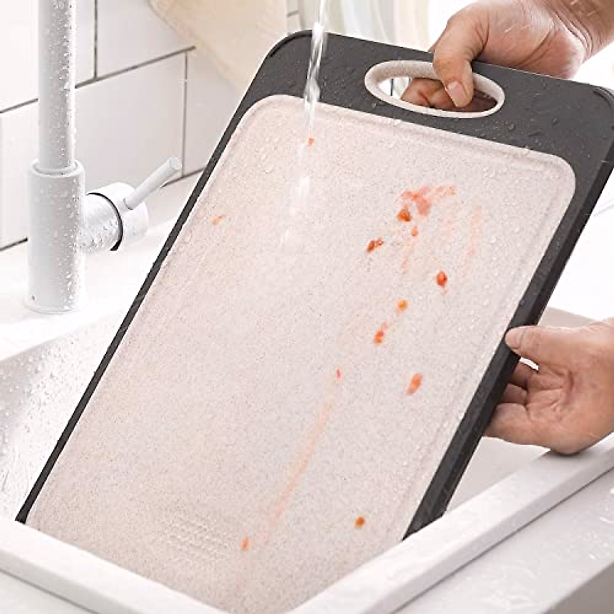 Cutting Board Double Sided, GUANCI Large Size 16”×11”, 316 Stainless Steel Cutting Board for Kitchen, Food-Grade, Stainless Steel and Wheat Straw PP, Easy to Clean