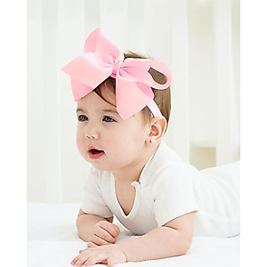 jollybows 20pcs Baby Girls Grosgrain Ribbon Hair Bows Headbands 6" Elastic Hair Band Hair Accessories for Infants Newborn (Multicoloured 6“ Bows Elastic Headband)