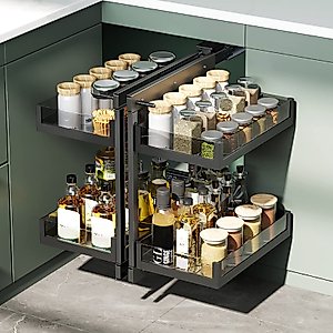 FYFUSATC Kitchen Blind Corner Pull Out Shelf with 4 Shelf Tray Baskets Hidden Pull Out Blind Corner Cabinet Organizer Heavy Duty Blind Corner Storage Cans Pots for Left or Right Blind Corner Cabinet