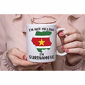 Funny Suriname Pride Coffee Mugs, I'm Not Yelling I'm Surinamese Mug, Gift Idea for Surinamese Men and Women Featuring the Country Map and Flag, Proud Patriot Souvenirs and Gifts