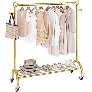 Dttwacoyh Garment Rack, Clothing Rack with Rounded Corners and Wheels,Cute Cat Ears, Heavy Clothes Rack for Bedroom, Living Room and Dormitory(Gold)