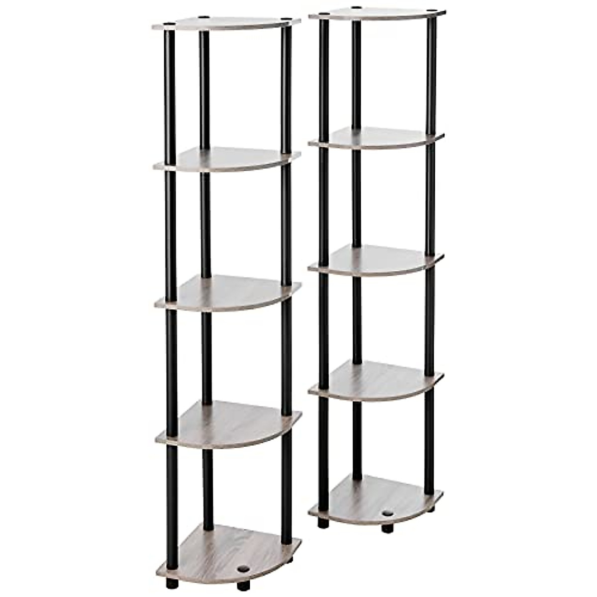 Furinno Turn-N-Tube 5 Tier Corner Display Rack 2 Pack, French Oak Grey/Black