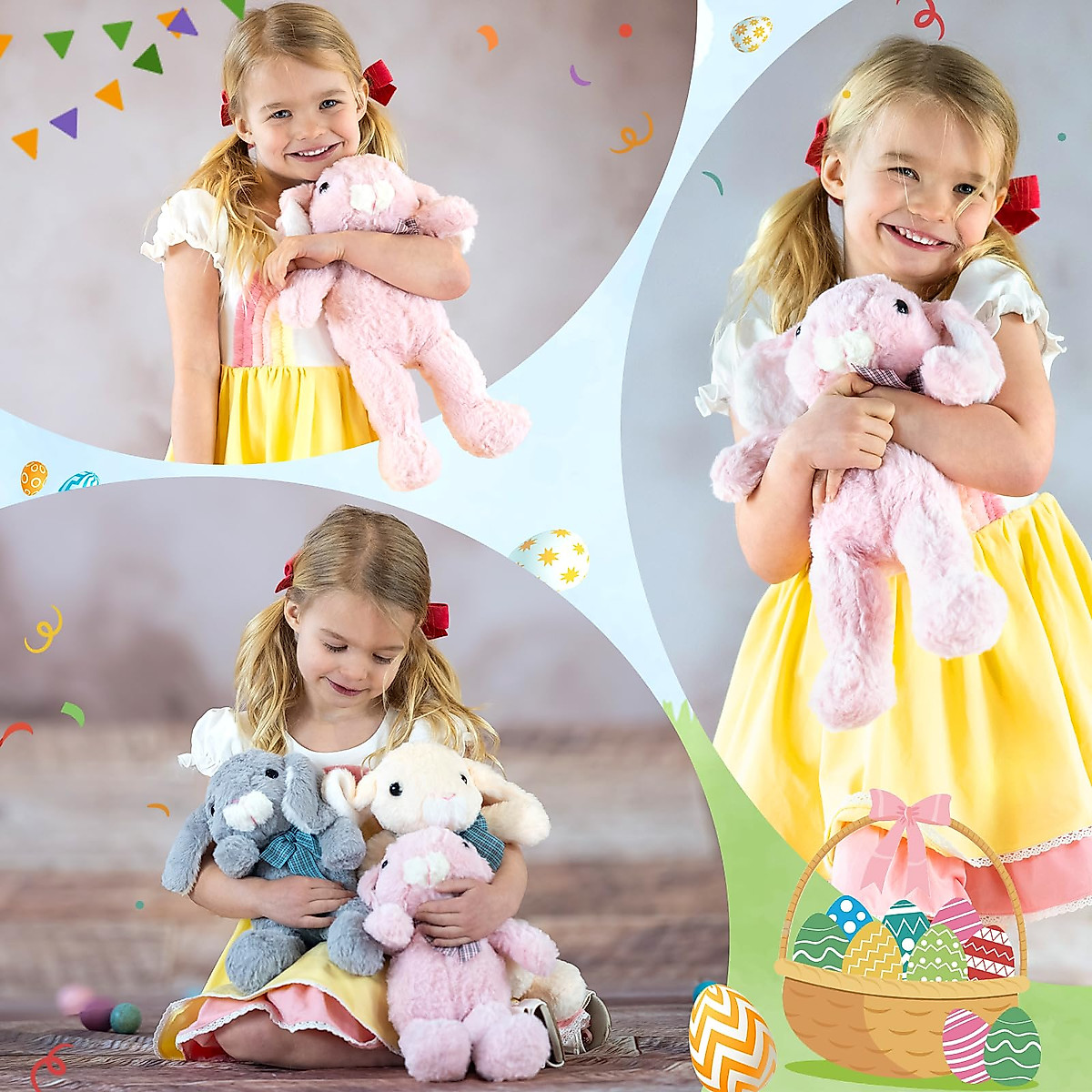 BENINY Easter Bunny Stuffed Animal in 3 Colors, Cute Stuffed Bunny Rabbit Plush Toys Gift for Girls Kids,14 Inches (Grey/White/Pink)