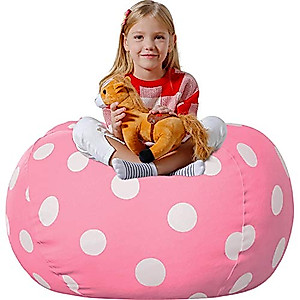 Aubliss Stuffed Animal Bean Bag Storage Chair (Light Pink Dot, Medium (32''))