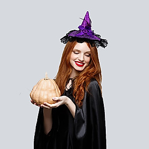 Asikkon Halloween Witch Hat Headband with Lace and Long Striped Socks Knee High Stocking for Halloween Party Favors Supplies Cosplay Costume