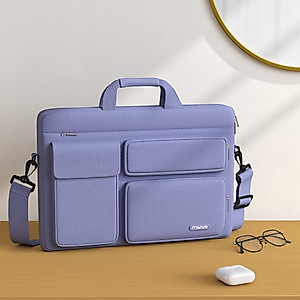 MOSISO Laptop Shoulder Bag Compatible with MacBook Air 15 M3 M2 2024 2023/Pro 16 inch M4 M3 M2 M1,15-15.6 inch Notebook with 2 Raised&1 Flapover&1 Horizontal Pocket&Handle&Belt, Lavender Gray
