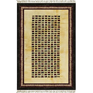 Casavani Hand Block Printed Cotton Dhurrie Geometric Yellow & Brown Area Rug Easy Washable Dhurrie Best Uses For Bedroom,Living Room,Dining Room,Bathroom,Kitchen 3x10 Feet Runner