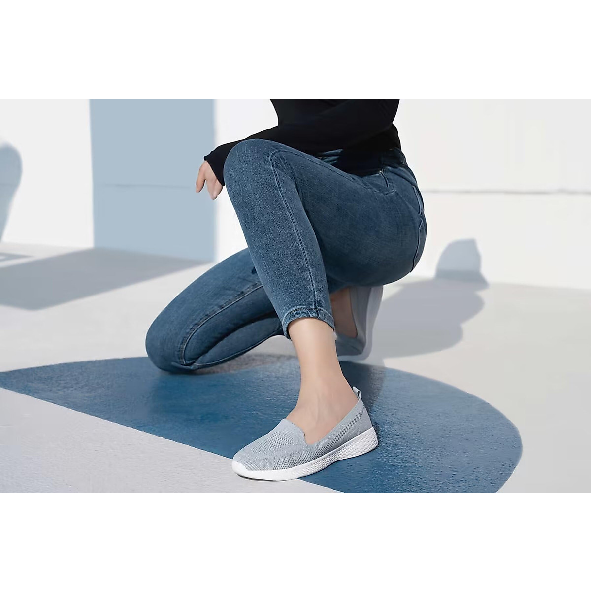 ZZS Womens Slip On Walking Shoes Lightweight Breathable Casual Low-Top Flats Memory Foam Mesh Loafers Soft Mesh Knit Comfortable Shoes,Light Grey 8