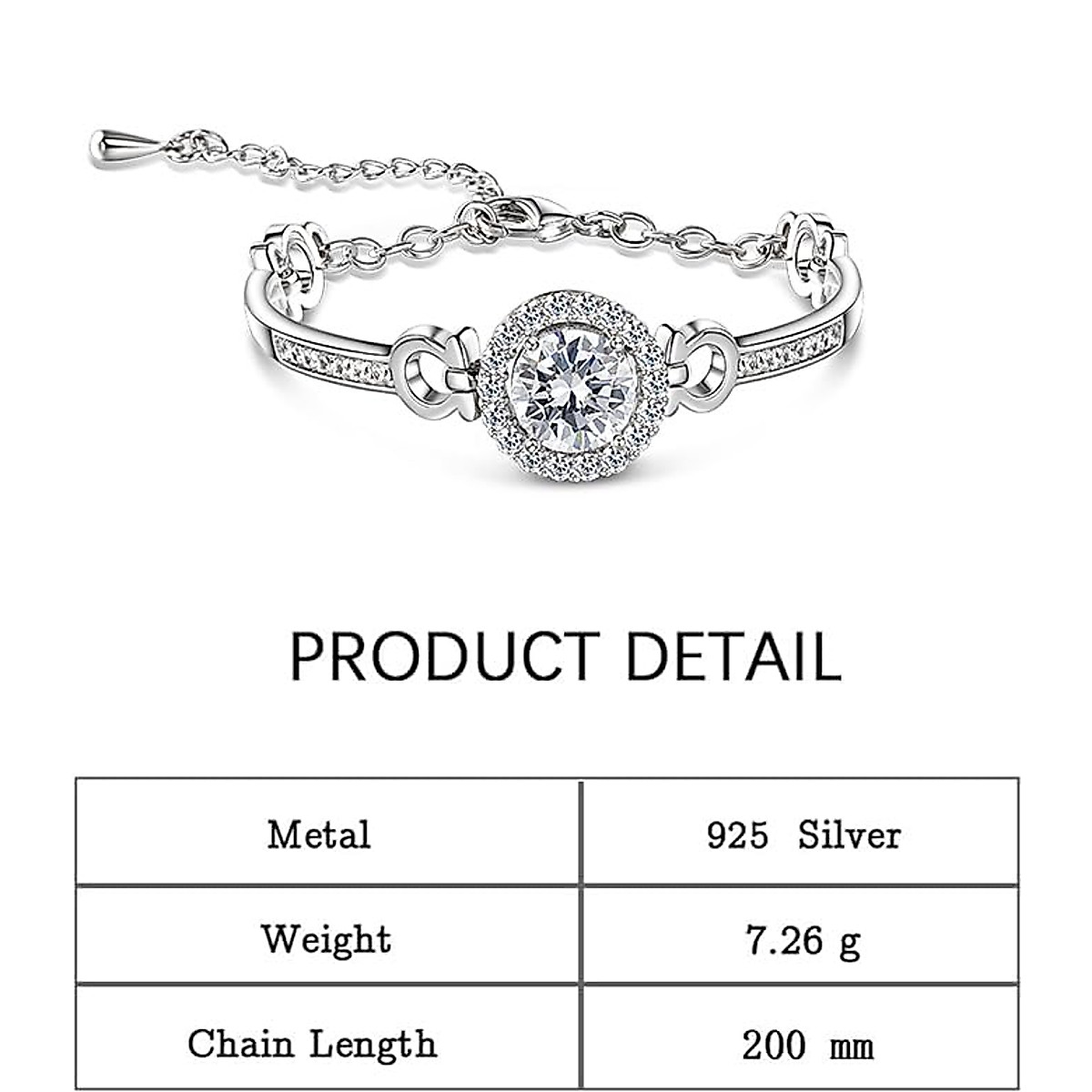 Jeulia Classic Halo Design Stainless Steel Adjustable Bracelet for Women Gemstone Bracelet Summer Wedding Jewelry Gift for Brides Brademaids Girls