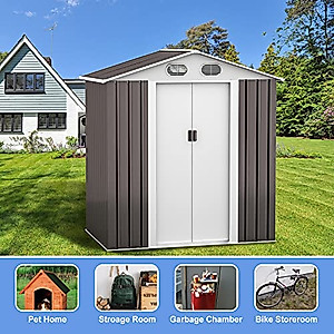 FOOWIN Metal Storage Shed, Storage with Sliding Doors and Vents,Metal Garden Shed Steel Anti-Corrosion Storage House Metal Sheds for Backyard Garden Patio Lawn (Grey & White 6 'x 4'), (lympj-22)