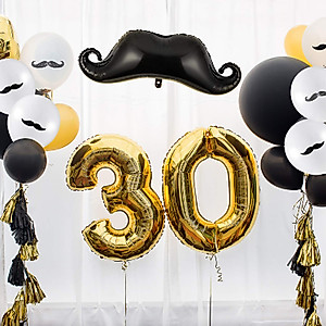 38 Pieces Moustache Black Balloons Mustache Latex Balloons Beard Foil Balloons for Baby Shower Wedding Birthday Graduation Anniversary Party Decoration Supply