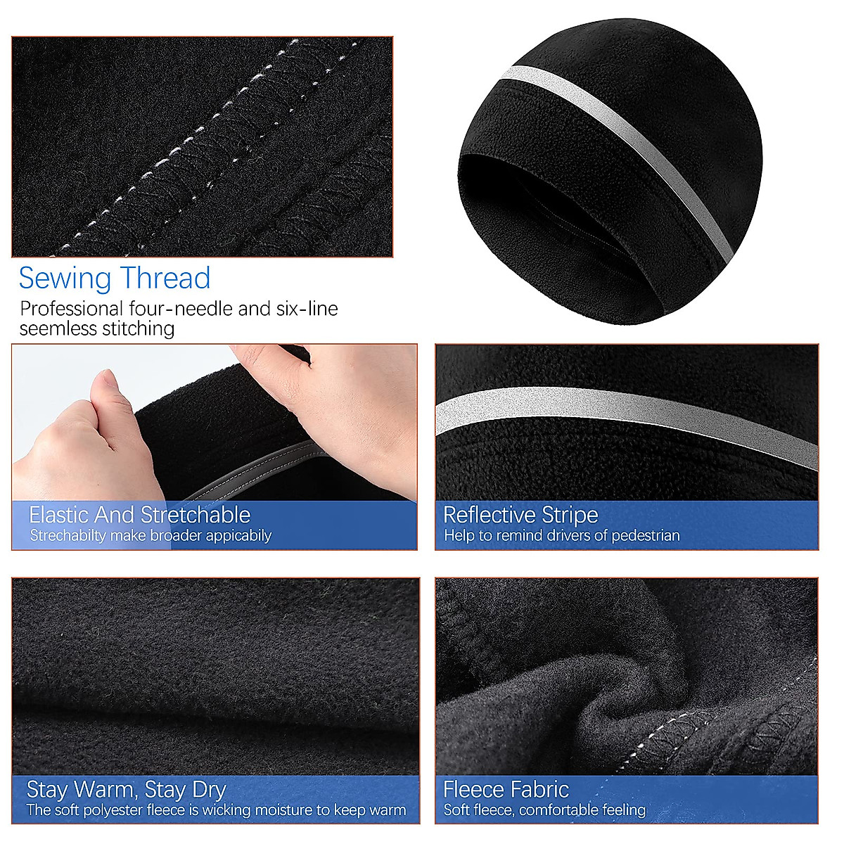 3 Pieces Reflective Fleece Hat Neon Safety Beanies Adult High Visibility Skull Watch Hat with Reflective Stripe (Fluorescent Green, Fluorescent Orange, Black)