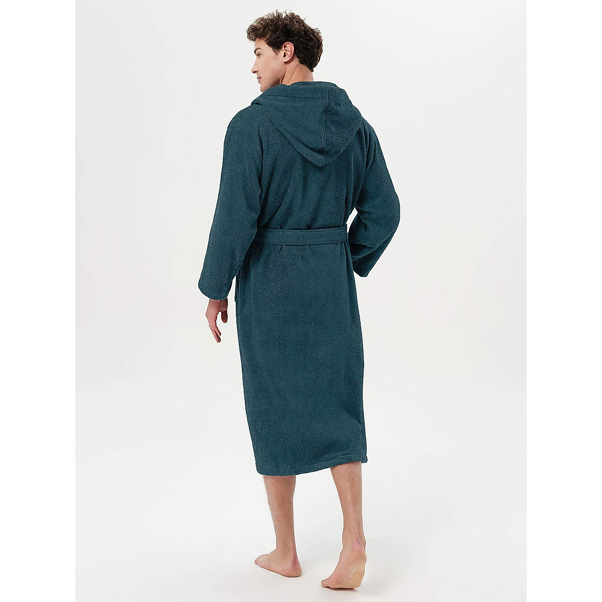 SIORO Terry Cloth Robes for Men Cotton Towel Hooded Bathrobe Long Bath Big & Tall Loungewear Bathroom Swimming Pool Bath Fluffy House Coat, Ink Blue X-Large