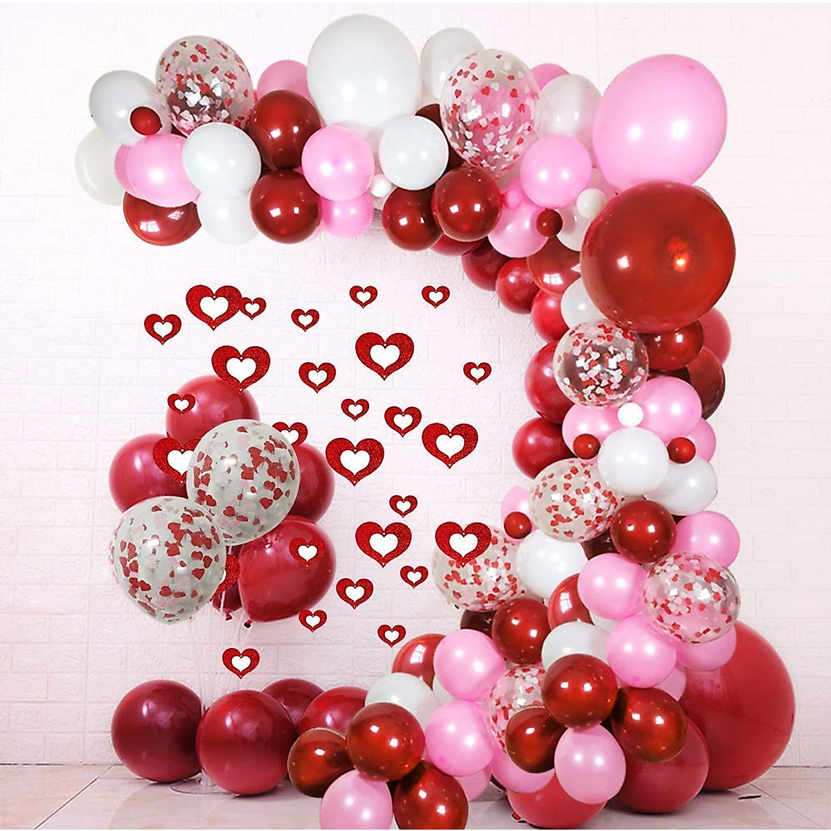 Birthday Red White Pink Balloons Garland, 100pcs 18" 12" 5" Latex Balloon Red Heart Shape Foil Balloon Red Heart Hanging for Girls Birthday 1st 10th 16th 21st 30th Women's Birthday Bridal Shower Decor