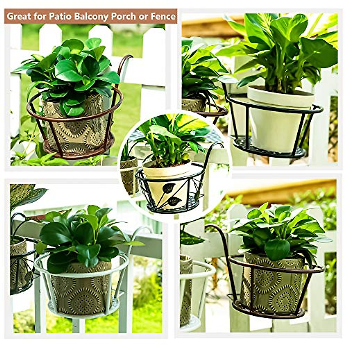 Kingbuy Balcony Rail Planters Hanging Railing Plant Holder Stand Flower Pot Basket for Fence Patio Deck Planter Outside and Indoor, 3 Pack, Black (Removable)
