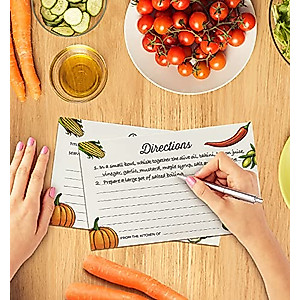 Complete Kitchen Recipe Box Set with 36 Cards, 12 Dividers & Wooden Card Holder | Recipe Card Organizer, Decorative Metal Recipe Tin Set for 4x6 Cards