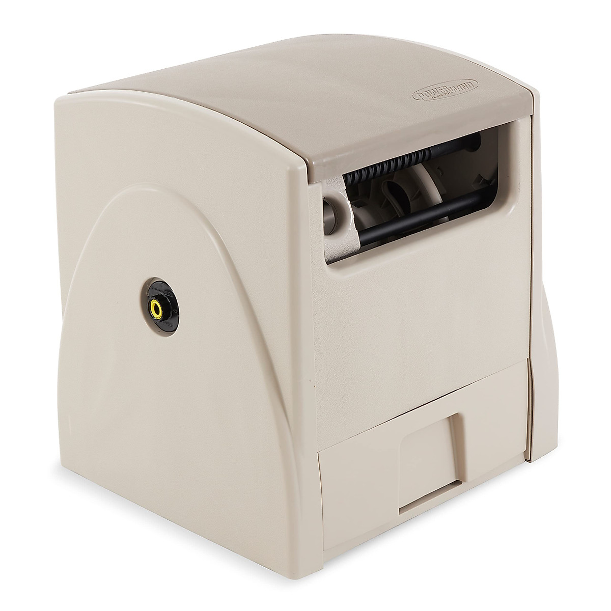 Suncast Automatic Rewind Garden Hose Reel, 100 ft. 5/8 in. Vinyl Hose Holder, Light Taupe