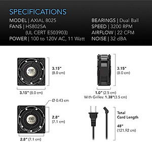 AC Infinity AXIAL 8025, Muffin Fan, 120V AC 80mm x 25mm High Speed, UL-Certified for DIY Cooling Ventilation Exhaust Projects