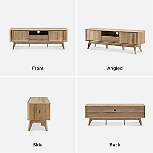 mopio Brooklyn Mid-Century Modern 57" TV Stand with Drawer, for TVs up to 59” Waveform Panel, Sleek Curved Profile with Adjustable Shelf and Sturdy Box Frame Leg (Golden Oak, 57")