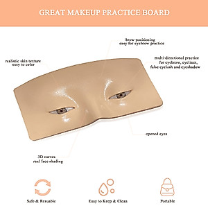 Makeup Practice Face Board, Resusable 3D Makeup Mannequin Face, Eyes Makeup Practice Face with Makeup Kit for Makeup Student and Beginner to Practice Eyeshadow Eyeliner Eyebrow Makeup & Lash Extension