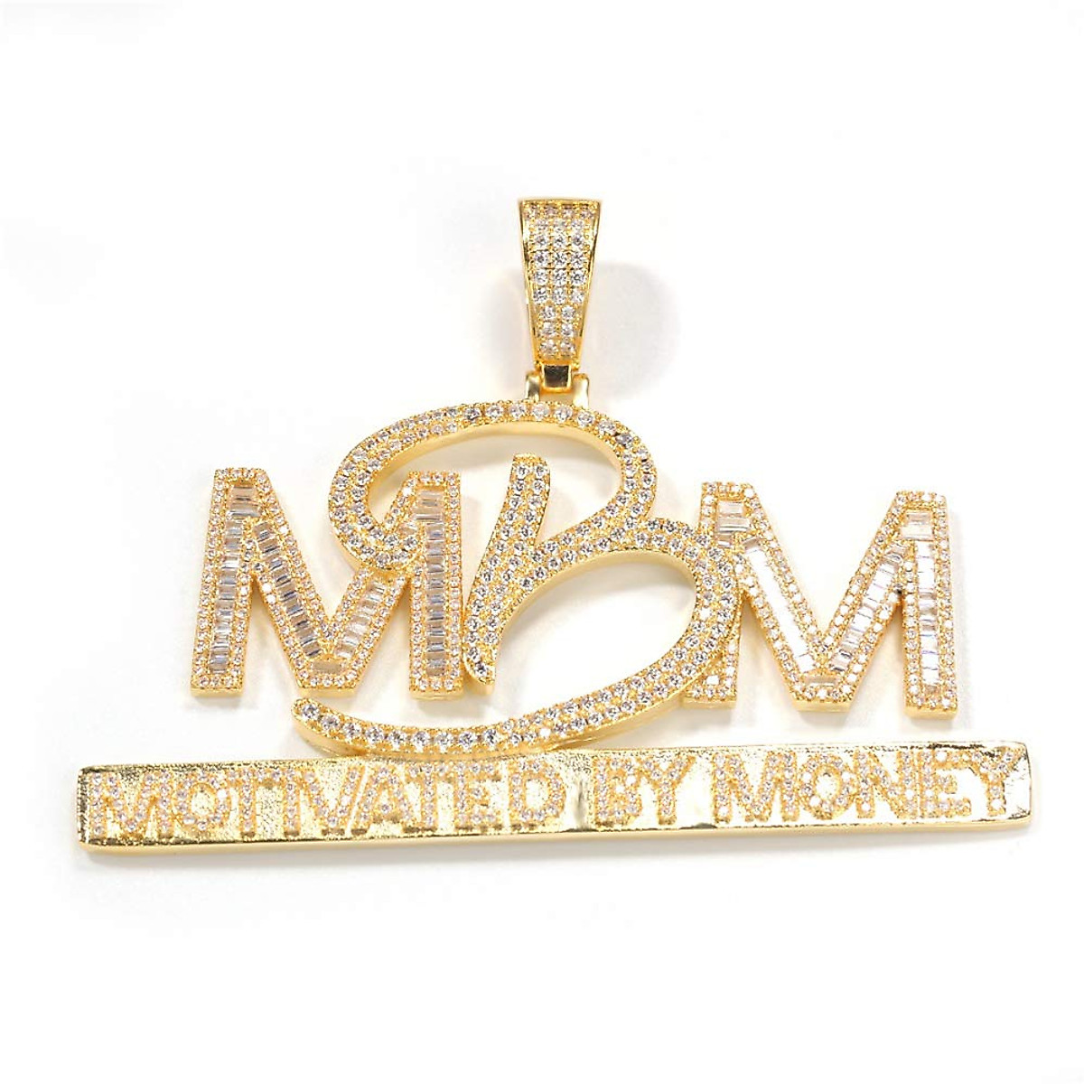 ICEDIAMOND 14K Big Diamond MBM-Motivated By Money Encourage Necklace, Iced Out Shiny Rhinestone Letter Pendant with Tennis Chain, Hip Hop Jewelry for Men Women (Gold,20''Tennis)