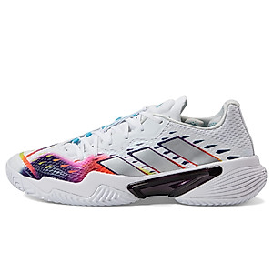 adidas Women's Barricade Tennis Shoe, White/Silver Metallic/Bright Cyan, 8