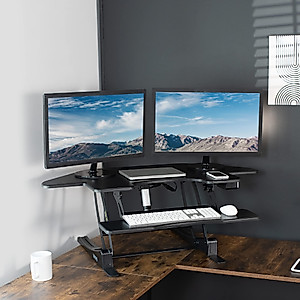 VIVO Black Electric Corner Height Adjustable 43 inch Cubicle Standing Desk Converter, Quick Sit to Stand Tabletop Dual Monitor Riser, DESK-V000VCE