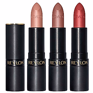 Lipstick Set by Revlon, Super Lustrous 3 Piece Gift Set, High Impact, Matte Finish in Nude Plum & Red, Pack of 3