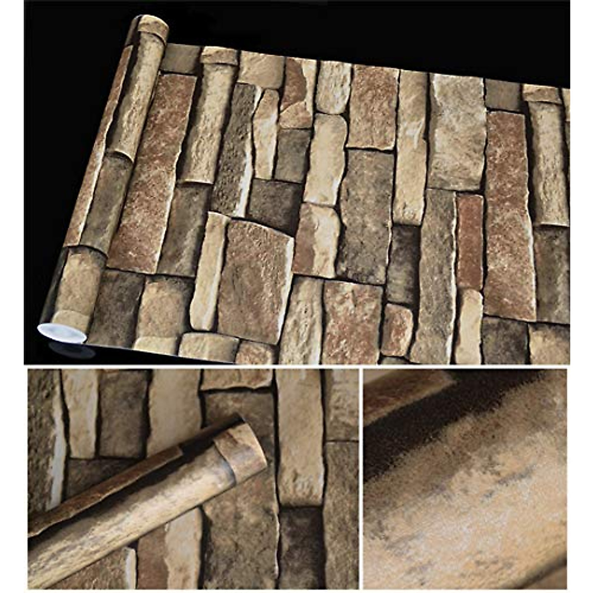 TUOKING 17.7 in x 32 ft Peel and Stick Wallpaper Self-Adhesive Removable Home Decoration, Stone Brick