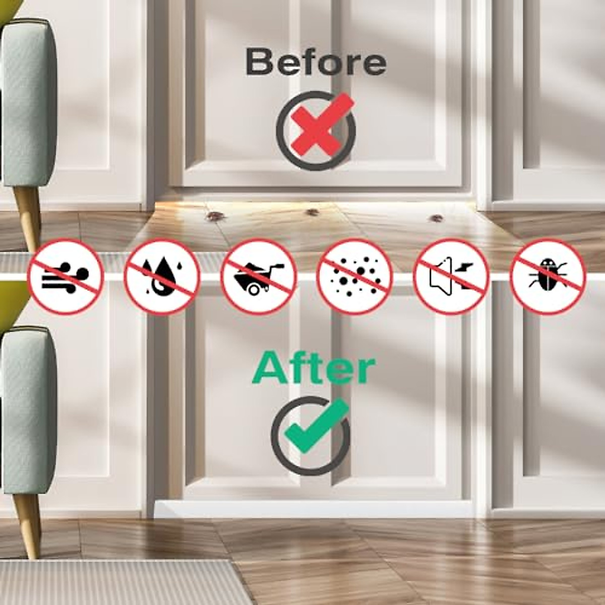 Lewondr Door Draft Stopper 36 Inch Waterproof Under Door Draft Noise Blocker Soundproof Cuttable Trapezoid Strong Adhesive Weather Stripping Door Seal Under Door for Reduce Dust Air Door Sweep, White