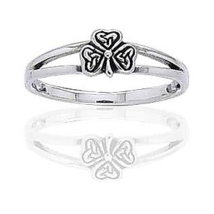 Irish Shamrock Celtic Knot 3-Leaf Clover Sterling Silver Narrow 5mm Pinky Ring Size 6(Sizes 3,4,5,6,7,8,9,10)