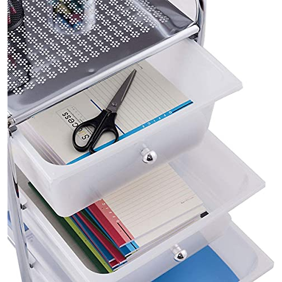 GOFLAME 3-Drawer Storage Cart, Rolling Storage Drawer Organizer with Mesh Top, Handle and 2 Lockable Wheels, Mobile Drawer Storage Unit for Home and Office