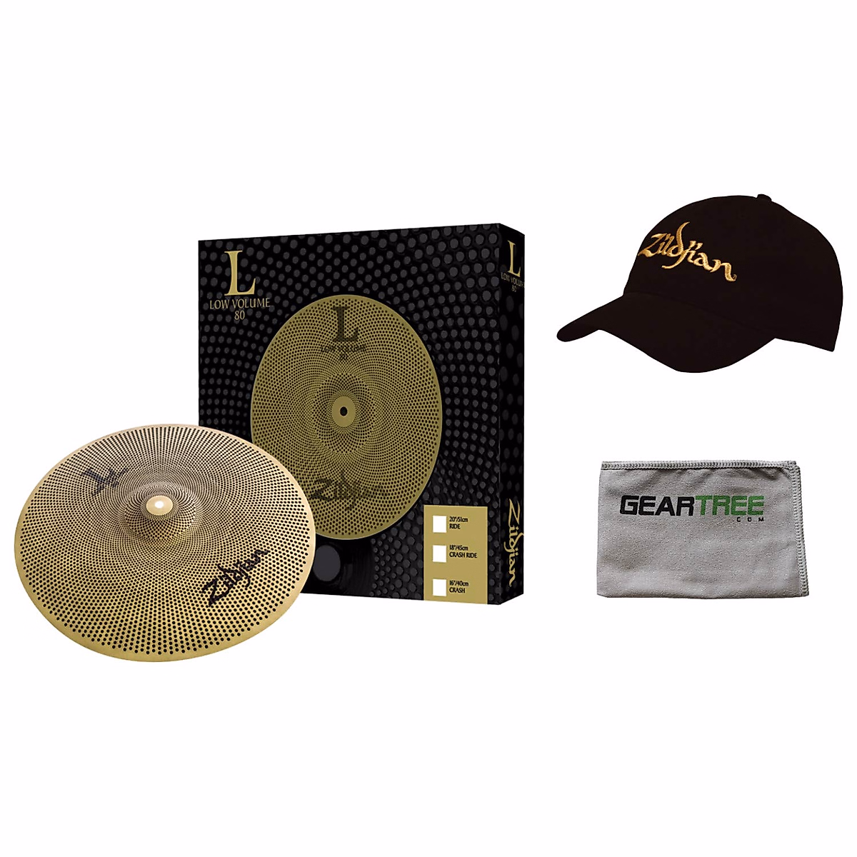 Zildjian L80 Low Volume 16 Inch Crash Cymbal with Baseball Cap and Polish Cloth