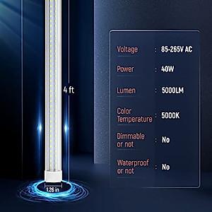 SHINESTAR 4-Pack LED Shop Light 4FT, Plug in, 40w 5000LM 5000K Daylight, Linkable T8 Tube Lights for Garage, Workshop, Basement