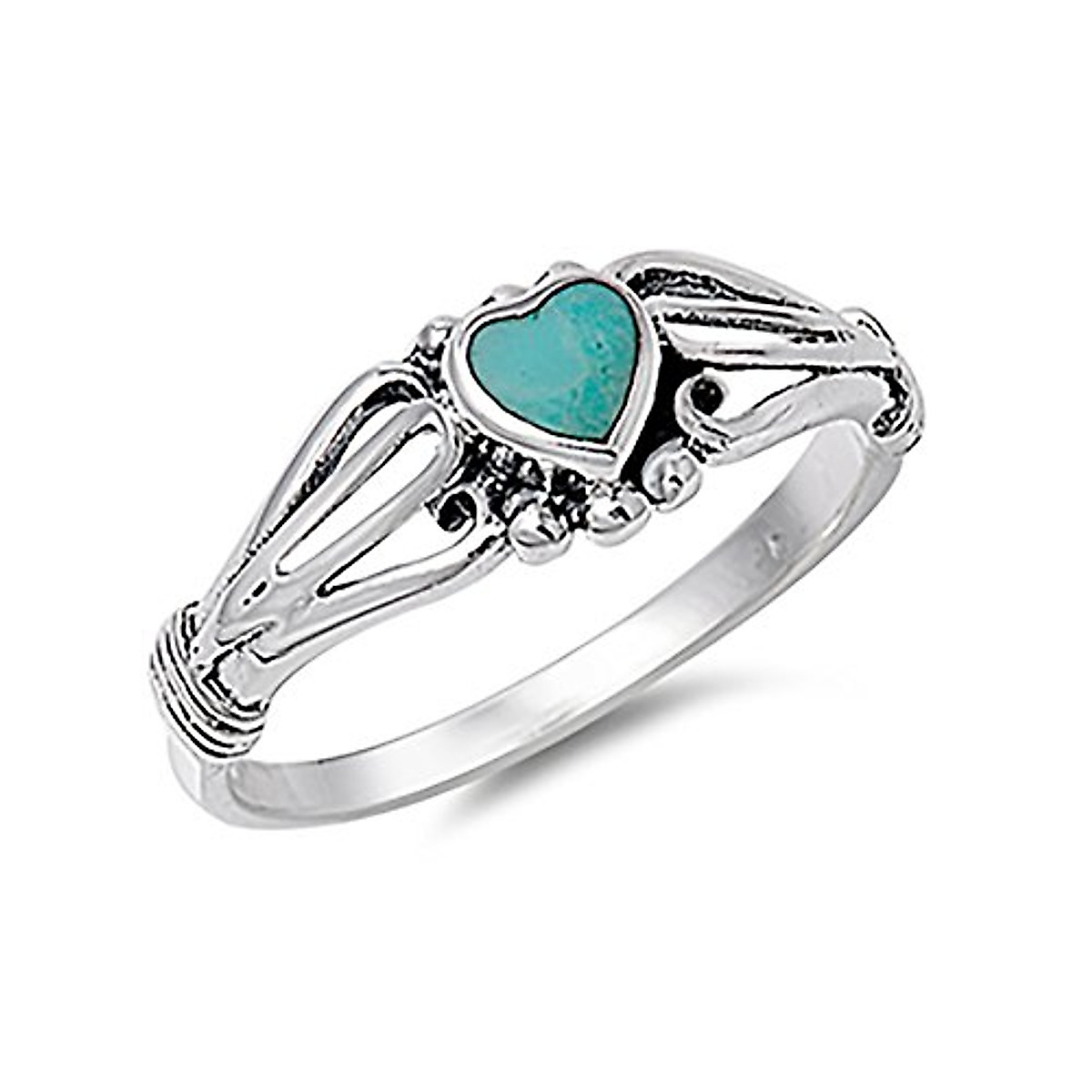 Blue Apple Co. Heart Promise Ring Simulated Green Turquoise 925 Sterling Silver