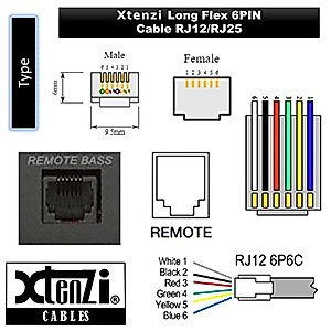 Xtenzi 6Pin Flex Cable XTFC Wire Accessory XT91615 for Amp Remote Knob Compatible with Image Dynamics Q Series Amplifiers