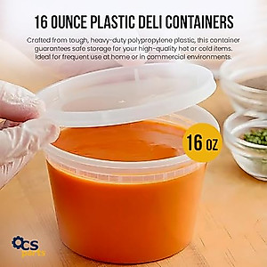 OCS Parts 240-Pack 16 Ounce Plastic Deli Containers with Lids | Stackable, Microwavable, Freezer and Dishwasher Safe BPA Free Reusable Plastic Food Containers for Home and Commercial Use