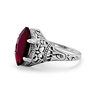 AzureBella Jewelry Marquise Garnet Ring Sterling Silver Antique Finish Vintage Style, 9