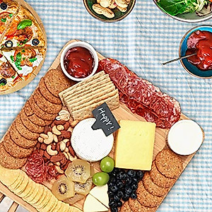 Smatto Cheese Board and Knife Set, Bamboo Charcuterie Board Set, 13’’x13’’ Cheese Serving Tray with 4 Knives, Drawer and Wine Opener for Housewarming Wedding Birthday Valentine's Day Gift