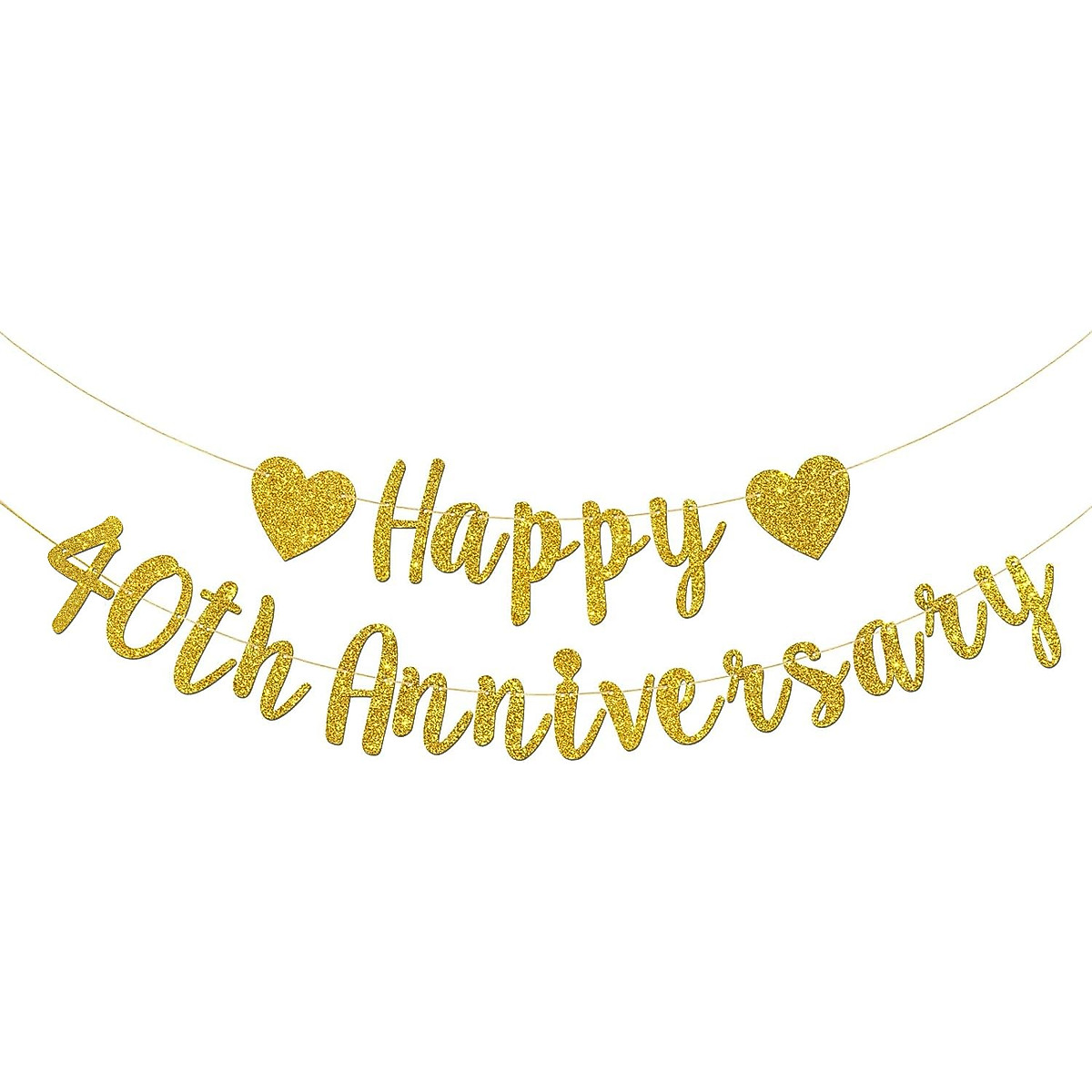 Talorine Happy 40th Anniversary Banner, 40th Wedding Anniversary, 40th Birthday, 40 Years Loved Party Decorations (Gold Glitter)
