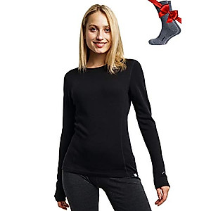 Merino.tech Merino Wool Base Layer Women 100% Merino Wool Midweight Long Sleeve Thermal Shirts + Wool Socks (Medium, Black 250)