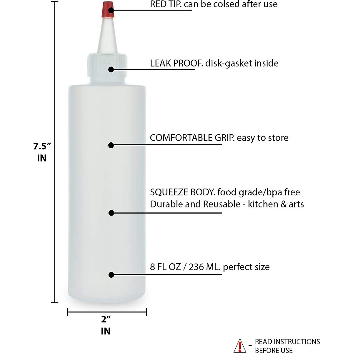 BRIGHTFROM Squeeze Bottles 8 Ounce for Sauces, Olive Oil, Ketchup, Mustard, Syrup - Plastic Dispenser Container for Kitchen/Cooking, BPA Free Condiment Bottle (Pack of 4)