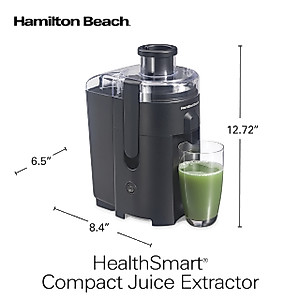 Hamilton Beach HealthSmart Juicer Machine, Compact Centrifugal Extractor, 2.4” Feed Chute for Fruits and Vegetables, Easy to Clean, BPA Free, 400W, Black (67500)