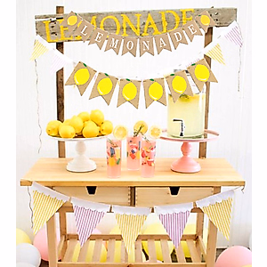 LaVenty Burlap Lemonade Banner for Lemonade Stand Decorations Lemonade Sign Lemon Party Decor, Lemon Garland Summer Lemon Themed Bridal Shower