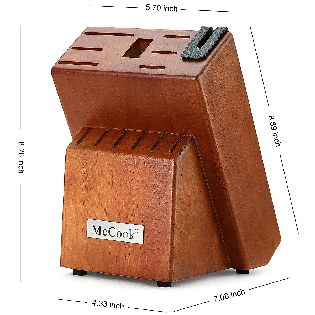 McCook Knife Block w built-in sharpener Wood Kitchen Knife Block Holder without Knives Countertop Butcher Block Knife Holder and Organizer with 13 Slots for Easy Kitchen Knife Storage