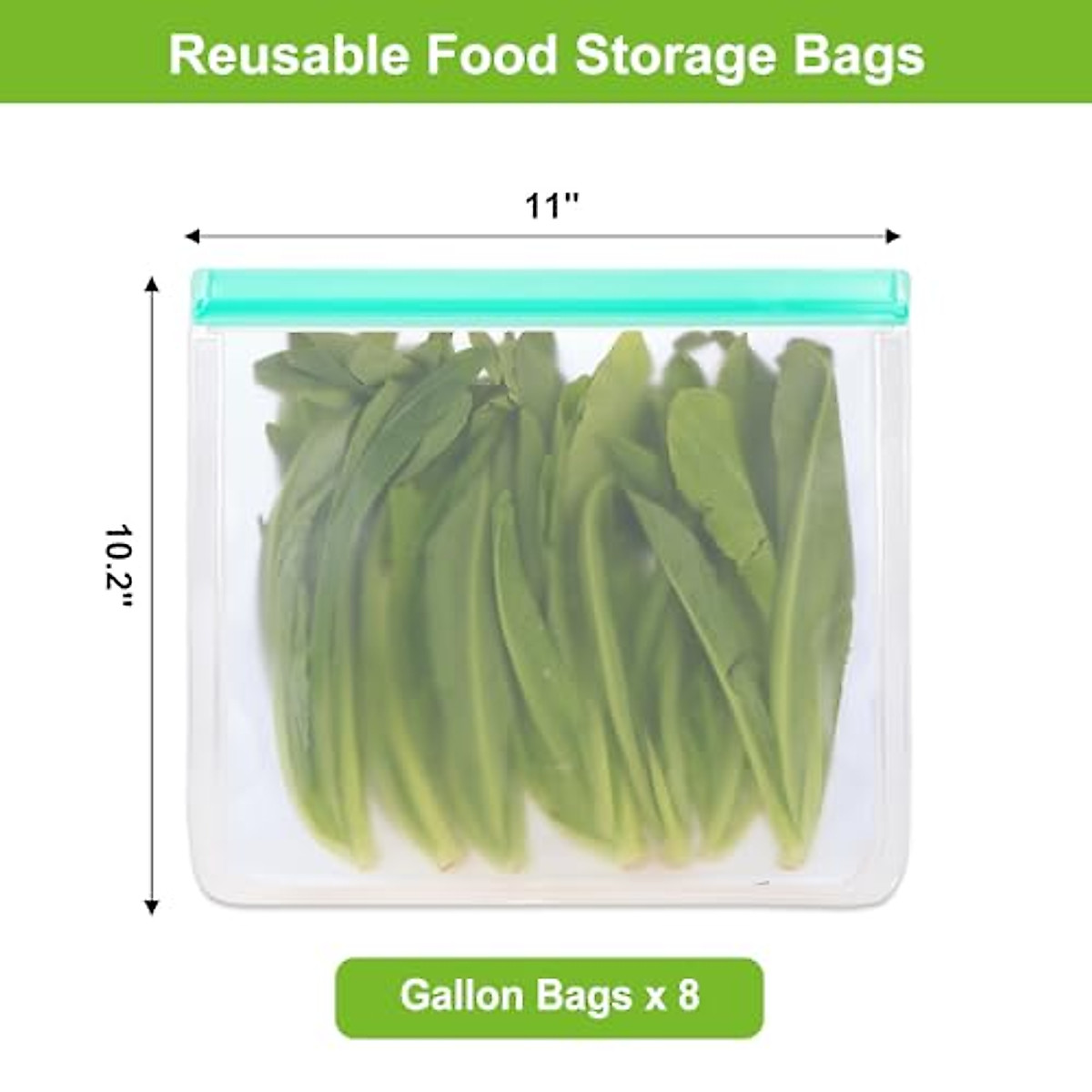 Moretoes 8 Pack Reusable Gallon Freezer Bags, Food Storage Ziplock Bags for Marinate, Travel, Kitchen Organization (Large, Blue & Green)