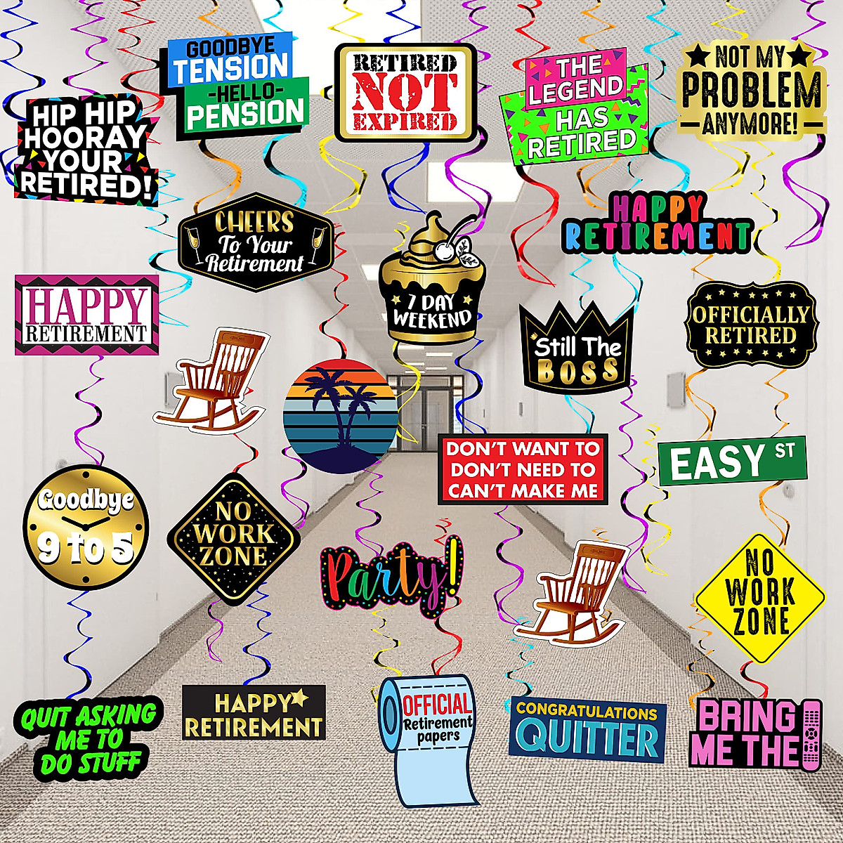 25 Piece Retirement Party Hanging Swirls Decorations, Hilarious Happy Retirement Party Supplies and Gifts