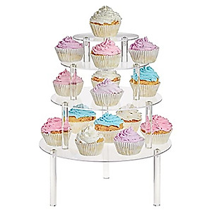 4-Piece Round Acrylic Cake Stand for Dessert Table, Clear Cake and Cupcake Stand Combo Risers for Weddings, Birthday Parties, and Candy Bar Decorations (4 Sizes)